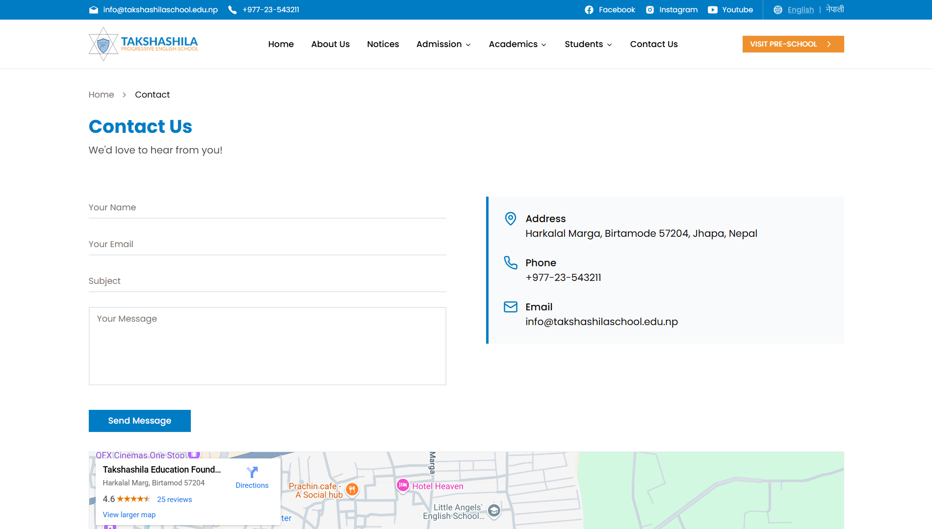 Contact Us - Takshashila Progressive English School - Takshashila Progressive English School